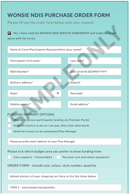NEW ONLINE NDIS PURCHASE ORDER FORM!! | Wonsie | Clothing for Special Needs